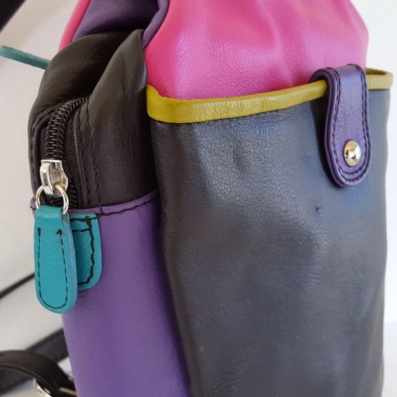 Ili New York | Bags | Ili Mini Backpack Purse Leather Colorblock Sling ...